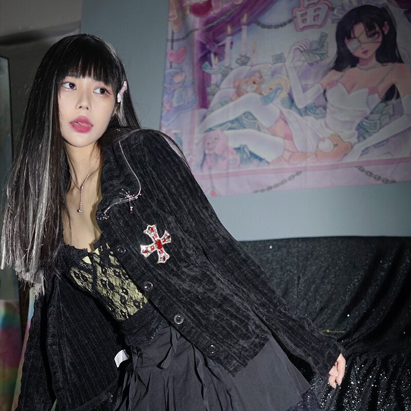 Japan Gothic Punk Knitted Open Stitch Y2k Girl Cro... – Grandado
