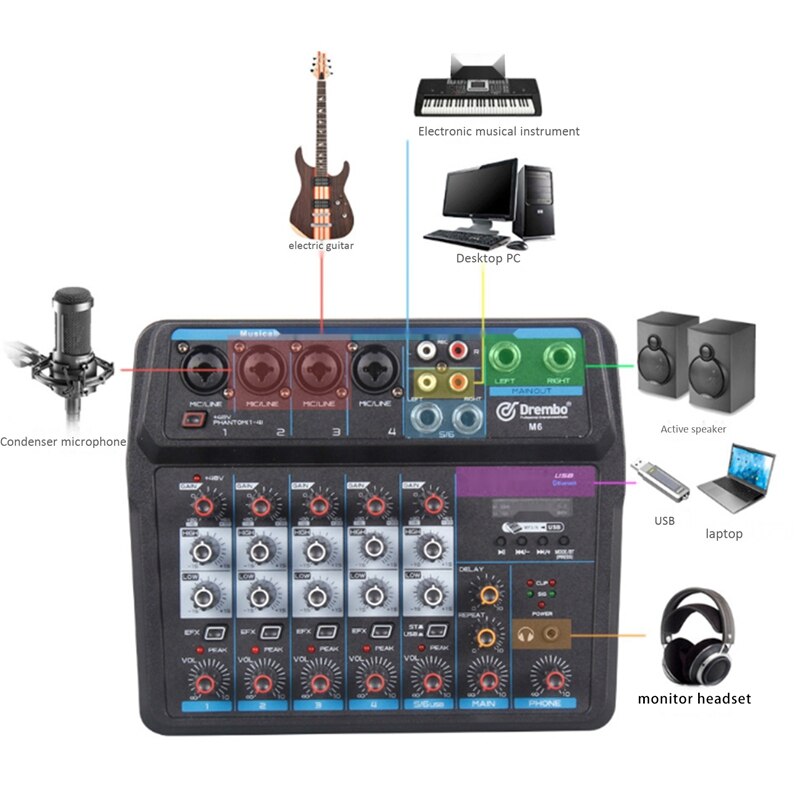 6 Channel Portable Digital o Mixer Console with So... – Vicedeal