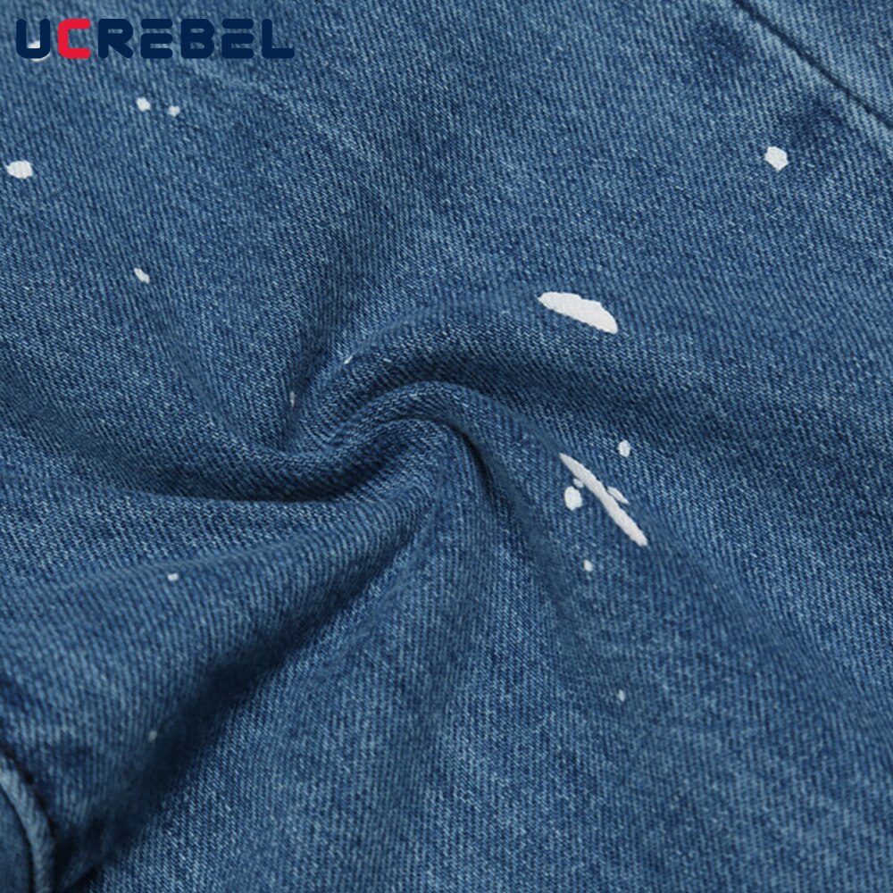 Ripped Splash Ink Print Denim Pants Mens High Stre... – Grandado