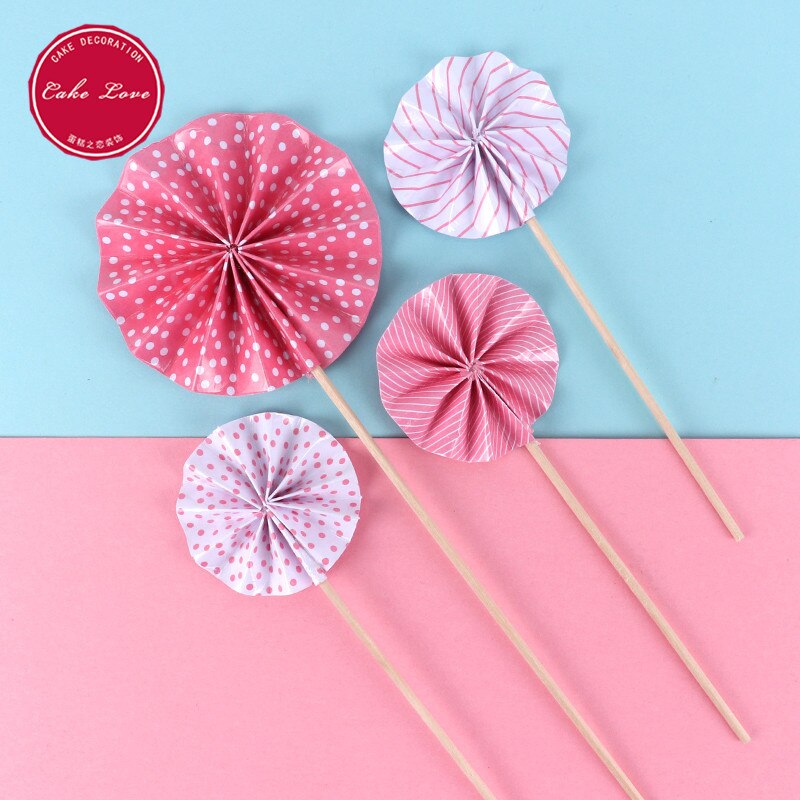 4 Stks/partij Mini Papier Fan Cake Cupcake Toppers... – Grandado