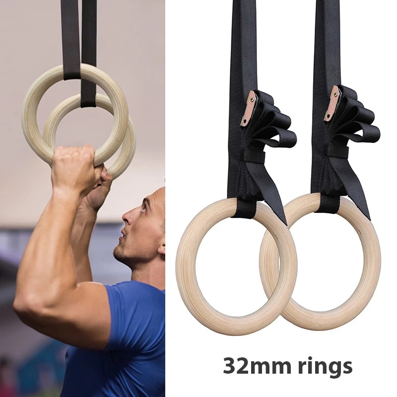 1 Pair Wood 32mm Olympic Gymnastic Rings Gym Cross... – Grandado