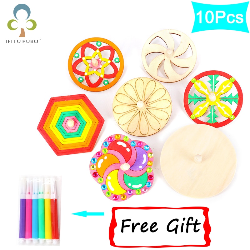 10Pcs Wooden DIY gyro children's drawing graffiti ... – Vicedeal