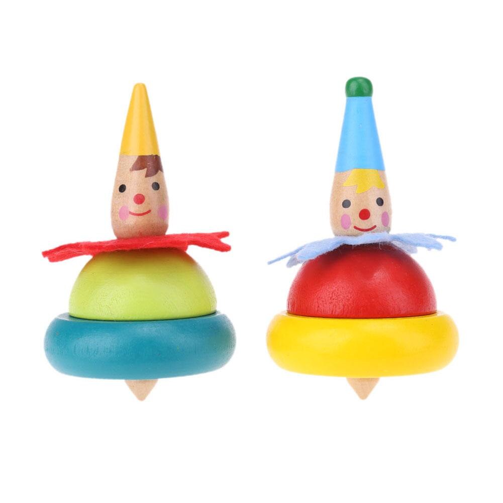 2Pcs Wooden Clown Pattern Spinning Top Tumbler Toy... – Vicedeal