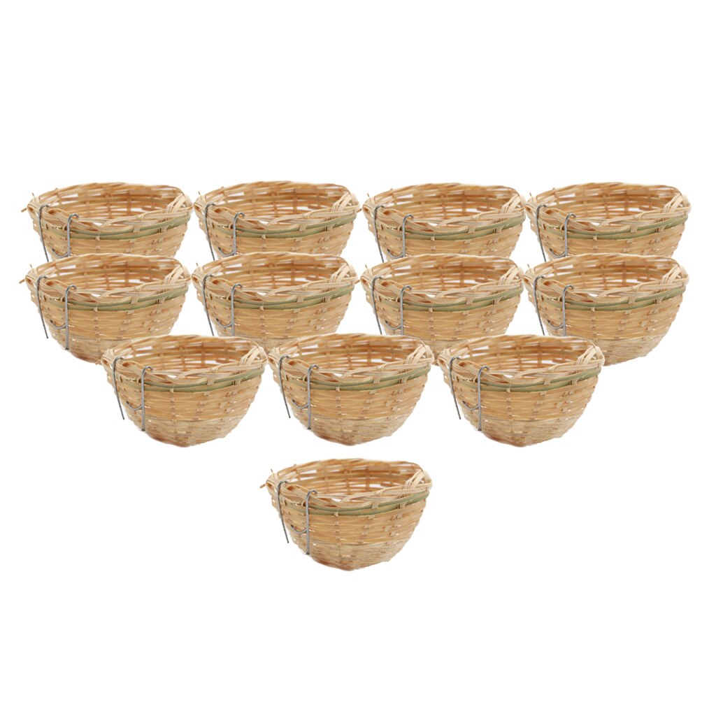 12pcs Bird Nest Pan Woven Bamboo Wicker Finch Canary House Bedding ...
