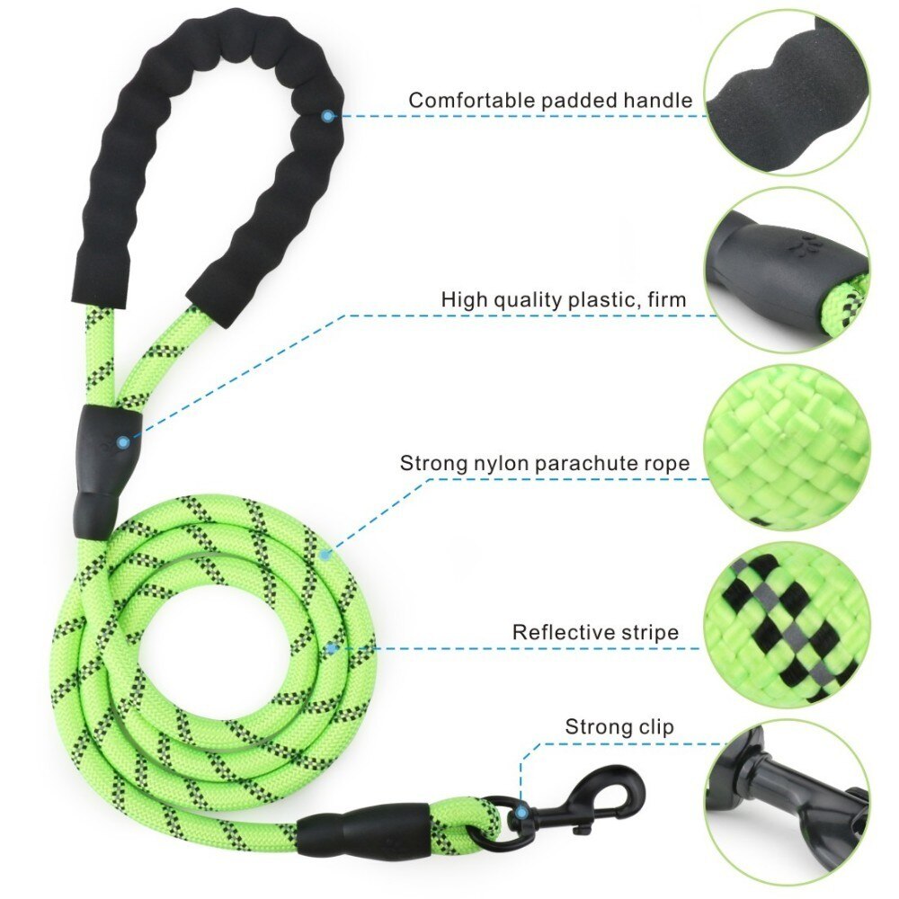 Reflective Large Dog Leash Nylon Rope Pet Running ... – Grandado