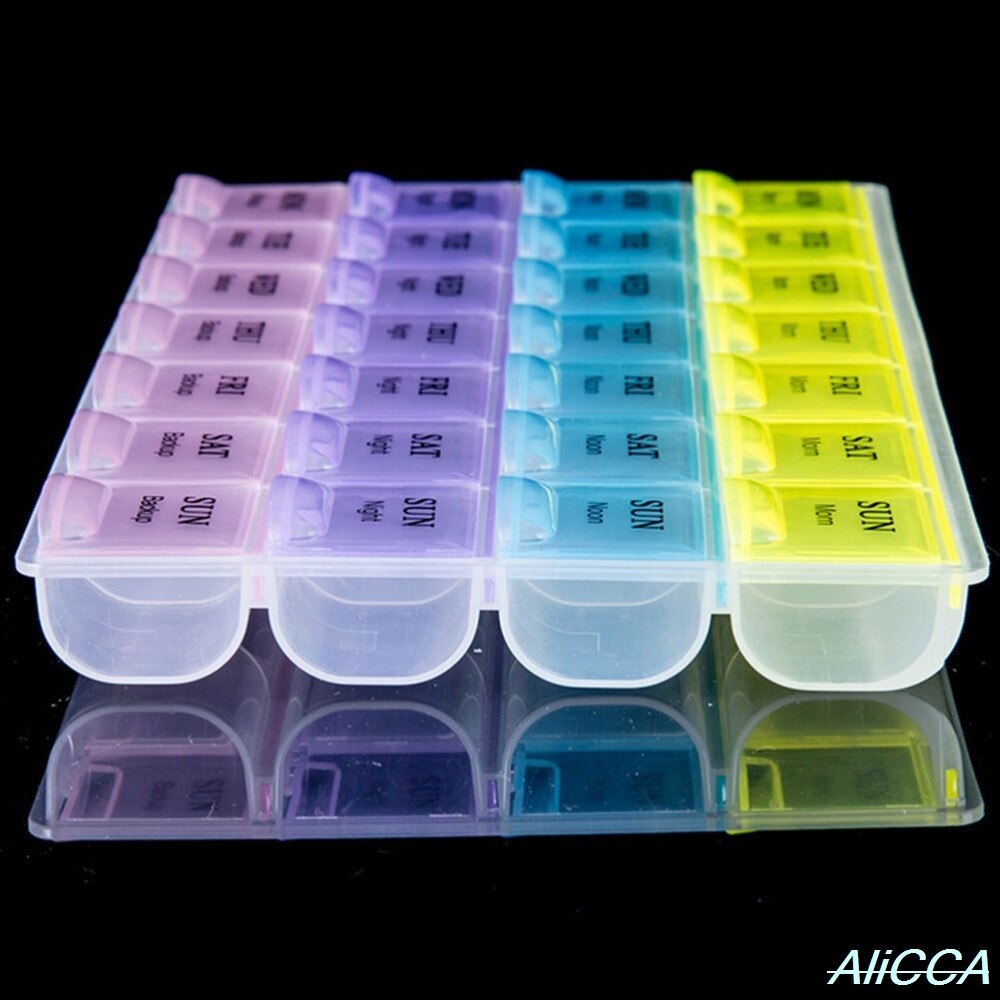 large box Weekly 7 Days 4 Row 28 Squares Tablet Pi... – Grandado