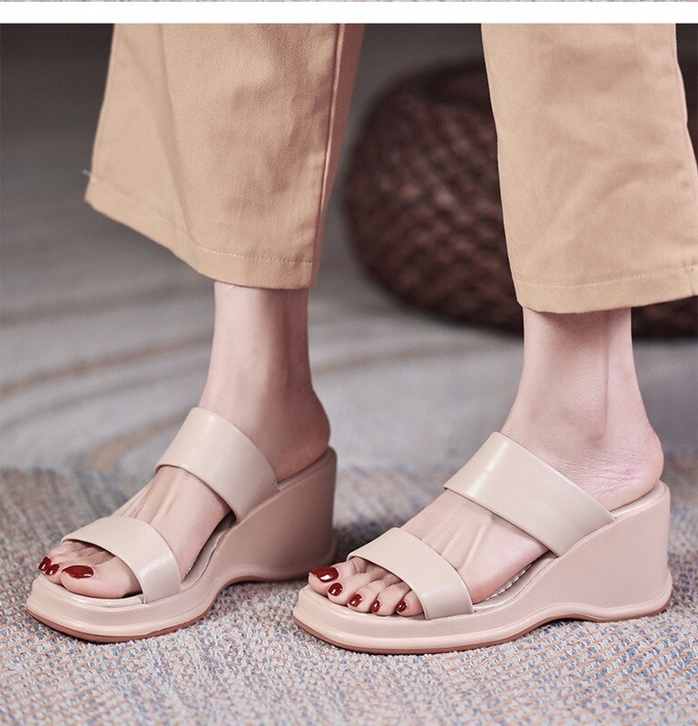 Slippers Casual Wedge Heel Square Toe Platform Sli... – Grandado
