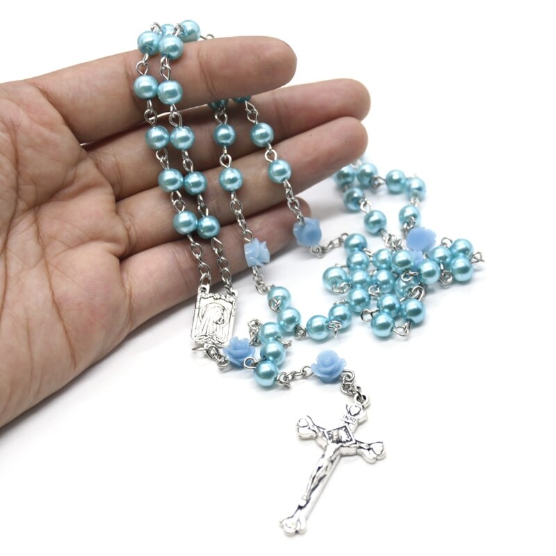 Rosary Necklace Jesus Christ Cross Pendant Glass P... – Grandado
