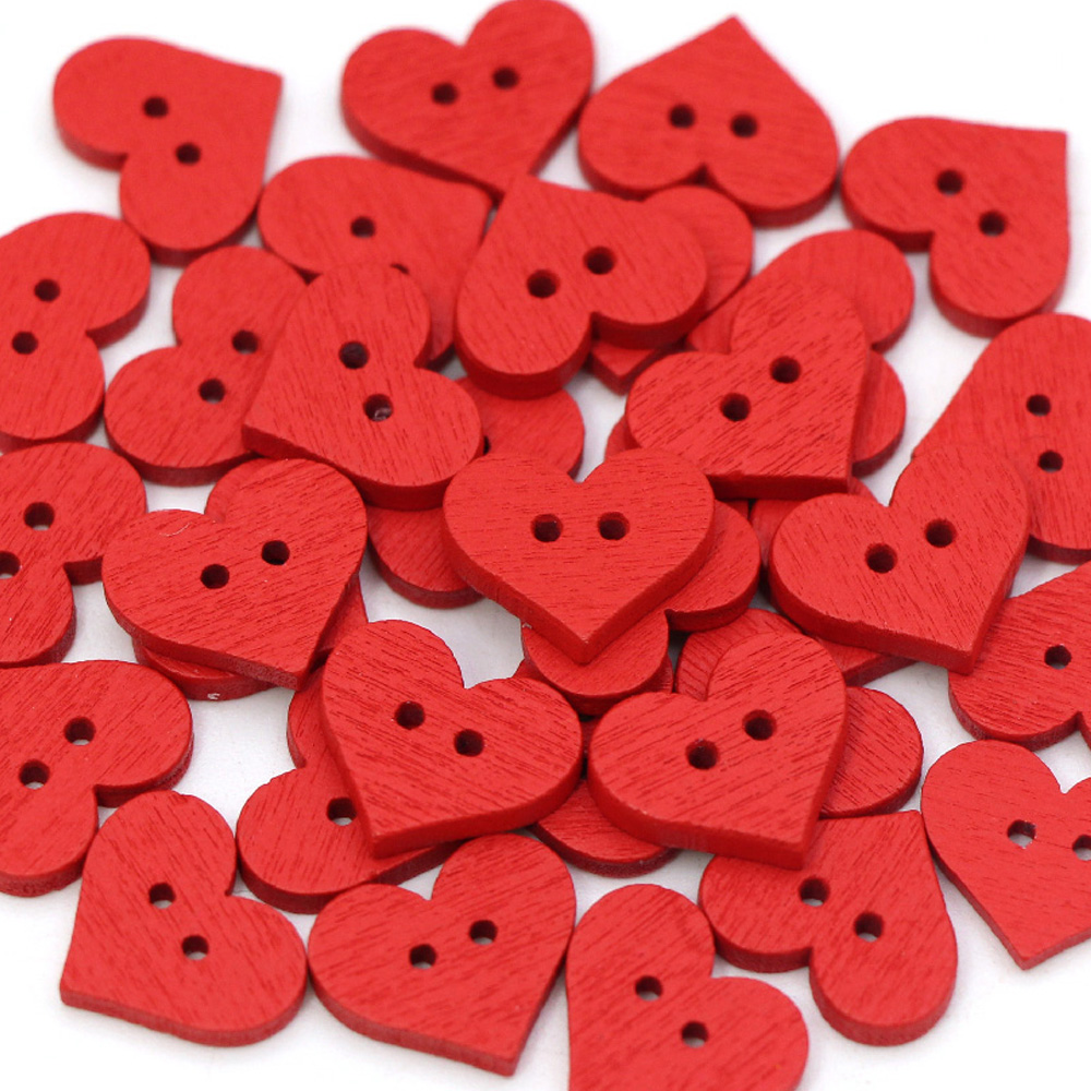 50 stk 15 x 12mm 2- huller træknap røde hjerteknap... – Grandado