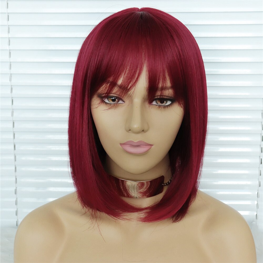 Uutuus lyhyt bob peruukki otsatukka naisille synte... – Grandado