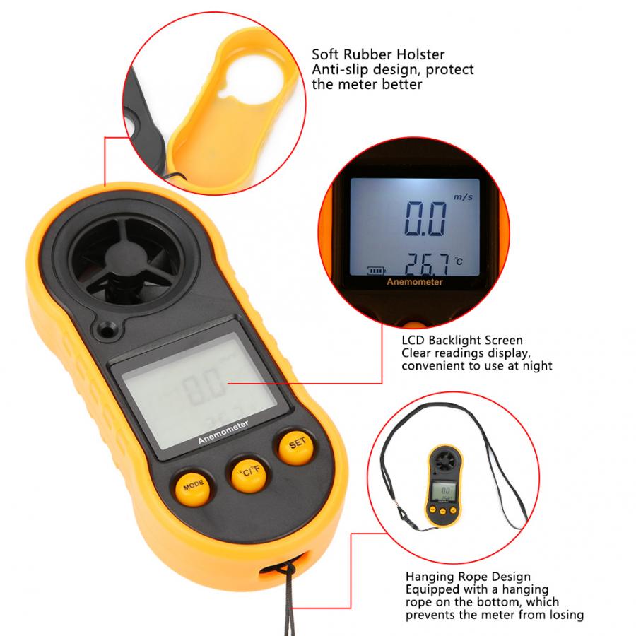GM818 LCD Digital Anemometer Handheld Wind Speed G... – Grandado
