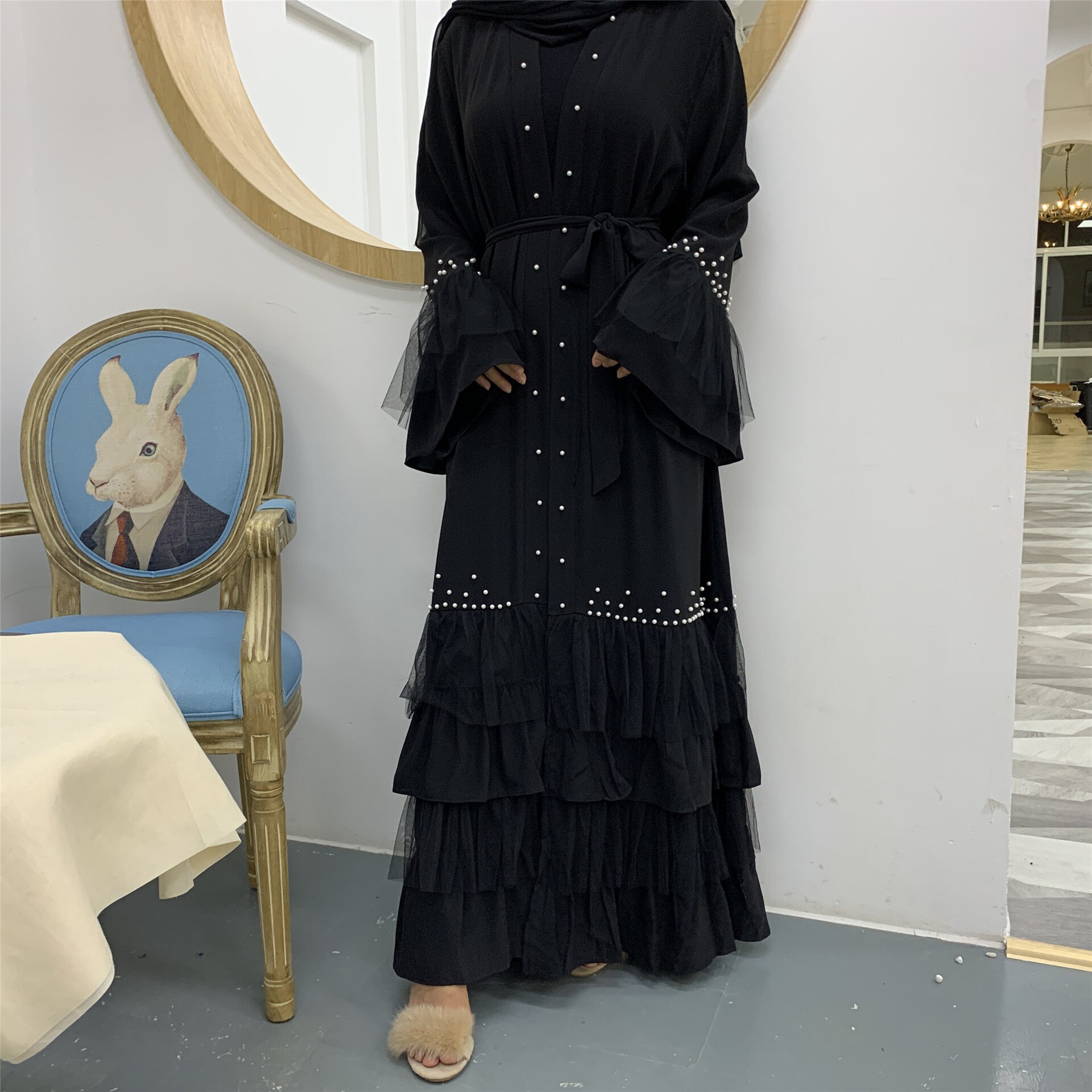 Women Muslim Beading Open Kimono Abaya Cardigans N... – Grandado