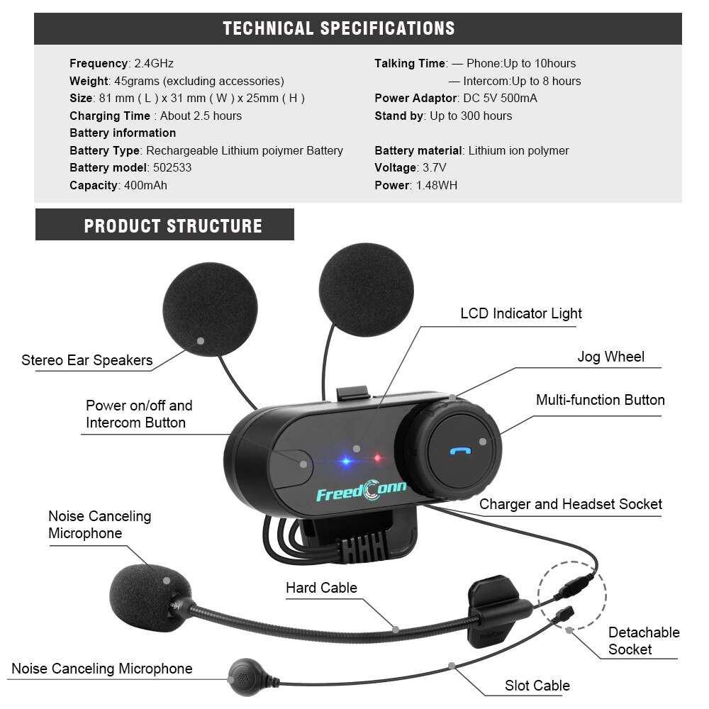 Original FreedConn T-COMVB Motorcycle Helmet Heads... – Grandado
