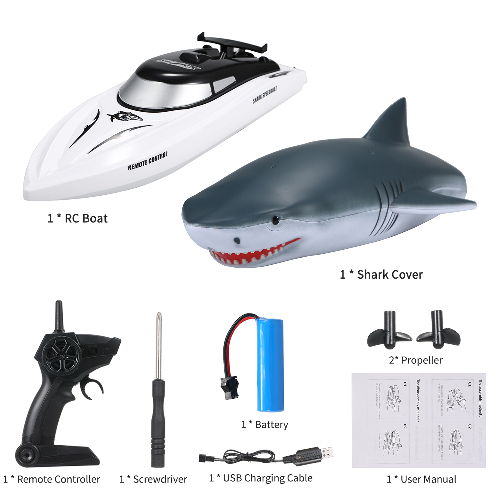RC Boat Remote Control Boats 2.4GHz RC Boat Shark ... – Grandado
