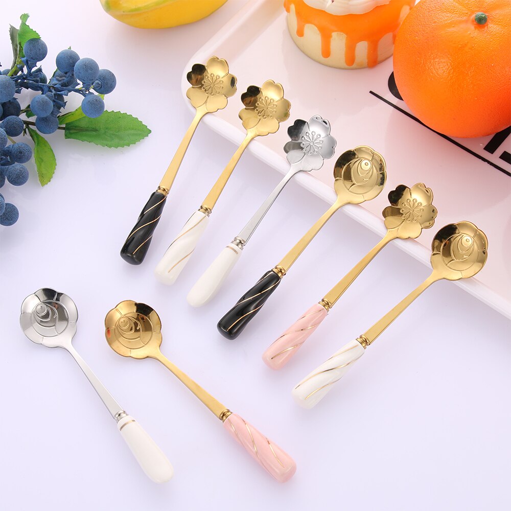 1PC Cherry Blossom Rose Flower Ceramic Handle Spoo... – Grandado