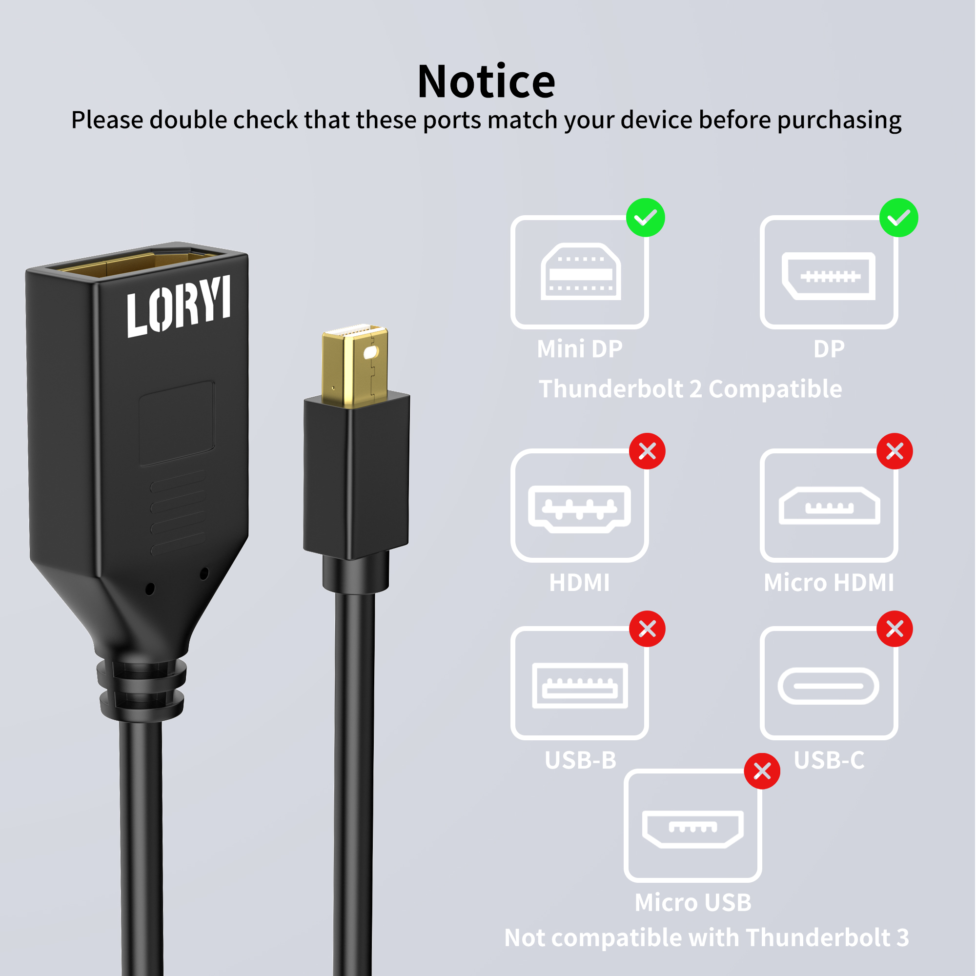 LORYI Mini Display Port TO DP Cable 4K 60Hz Black ... – Grandado
