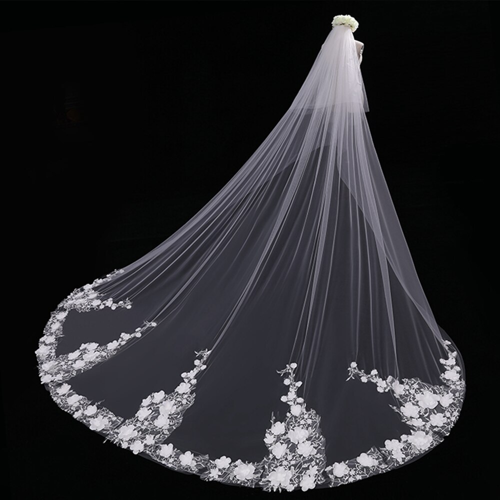 Wedding Veil Appliqued Two-Layer Bridal Veils Wedd... – Grandado