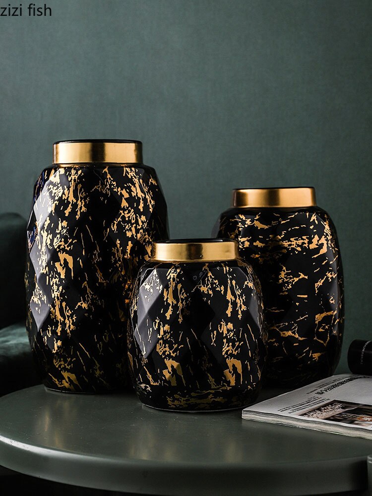 Gilded Marble Texture Ceramic Vases Porcelain Vase... – Grandado