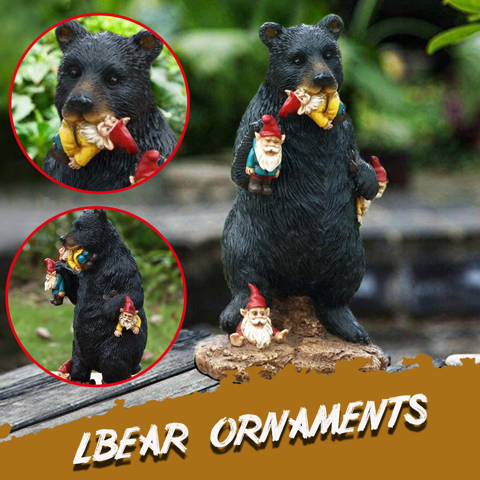 Black Bear Eating Gnomes Funny Statue Resin Decora... – Grandado