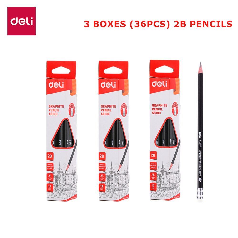 Deli 38029 Triangular Pre-sharpened HB/2B School P... – Vicedeal