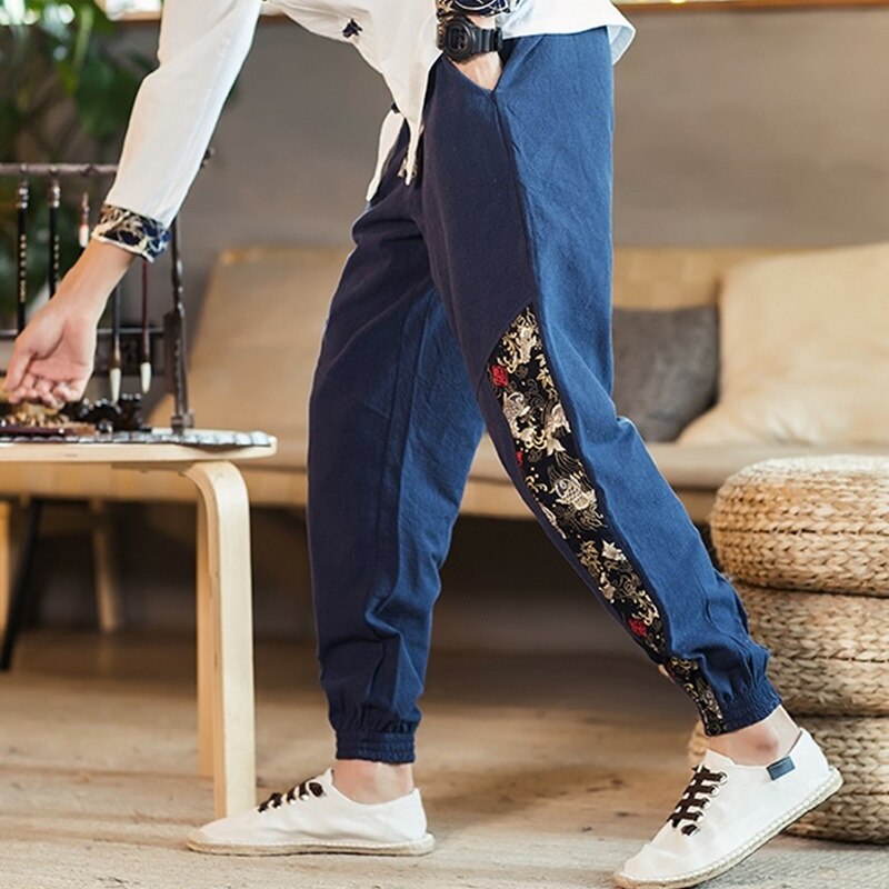 Men Casual Chinese Style Pants Patchwork Loose Tro... – Grandado