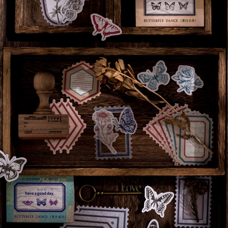 45Pcs Vintage Butterfly Label Collage Paper Sticke... – Grandado
