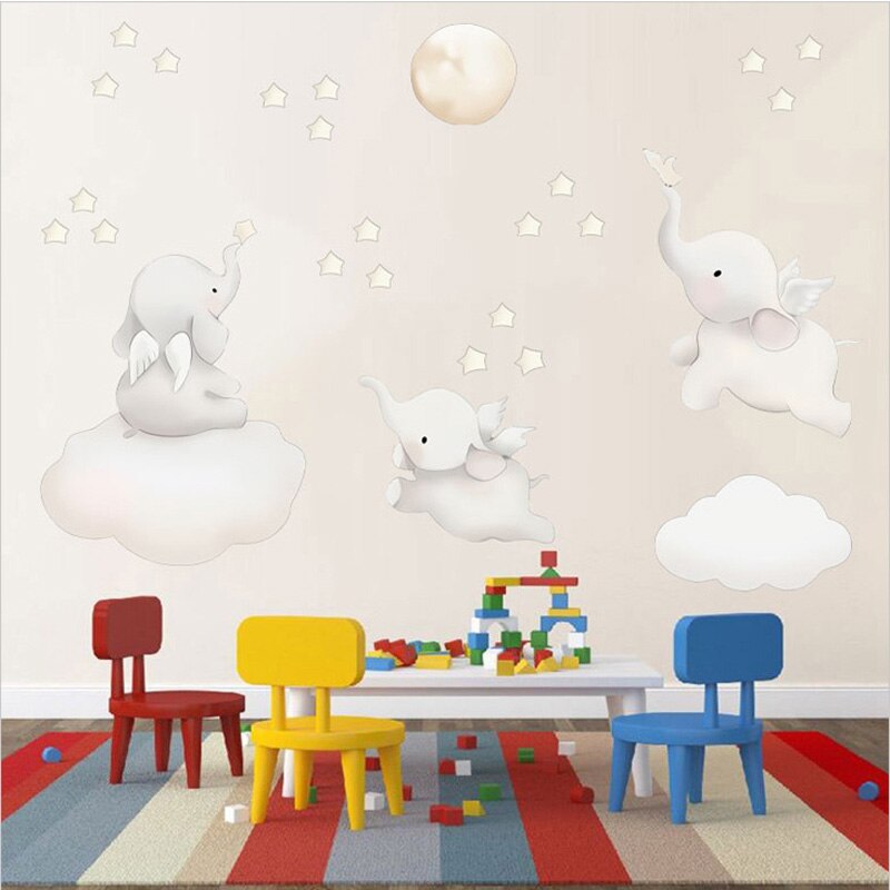 Cartoons Baby Elephant Stars Wall Stickers Kids Ba... – Grandado