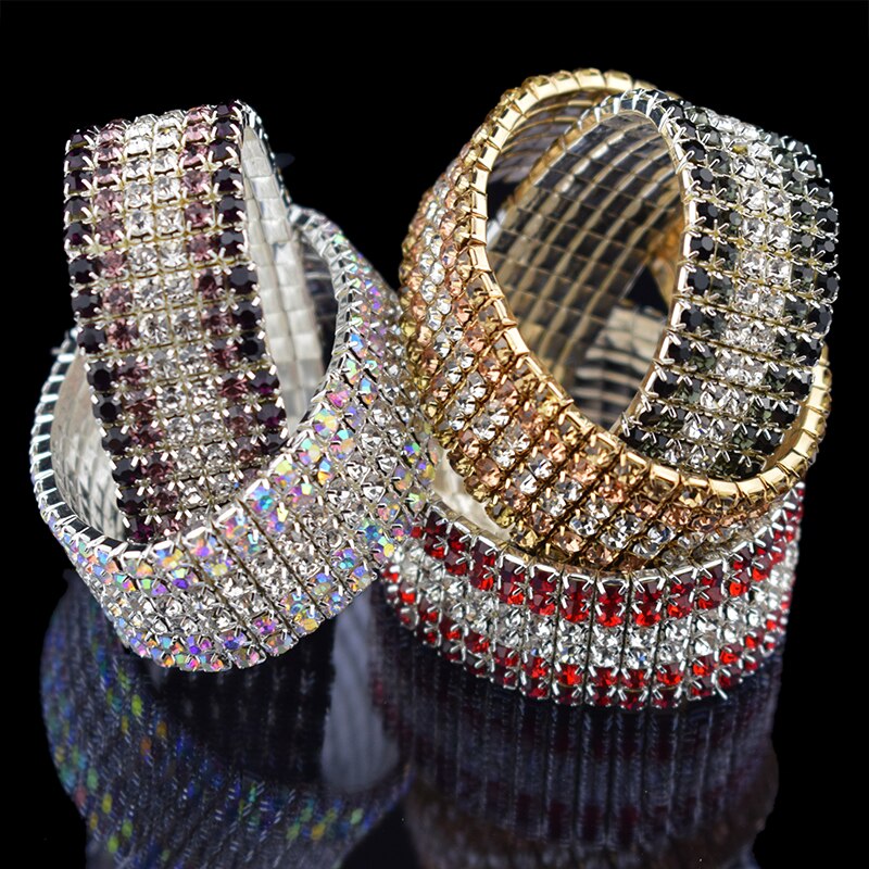 6 Row wide Stretch Crystal Bracelets & Bangles... – Vicedeal