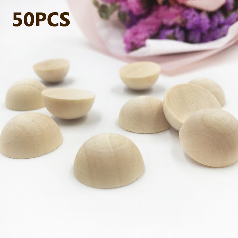 50Pcs Split Wood Balls DIY Crafts Half Wooden Ball... – Vicedeal