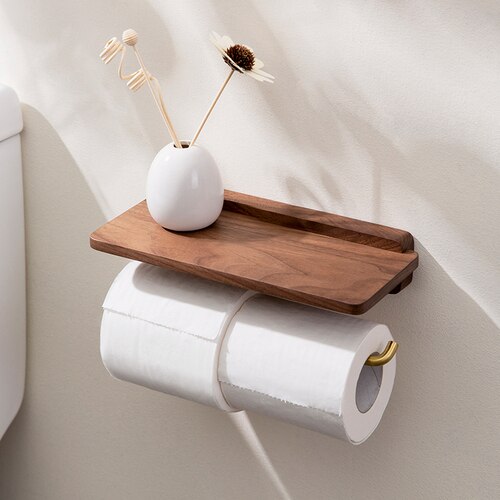 Toilet Paper Towel Rack Wall Shelf Wooden Punch-fr... – Vicedeal