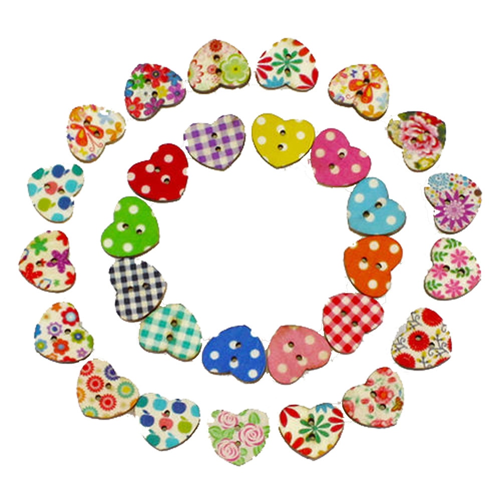 100pcs Multicolor Heart Shaped 2 Holes Wood Sewing... – Vicedeal