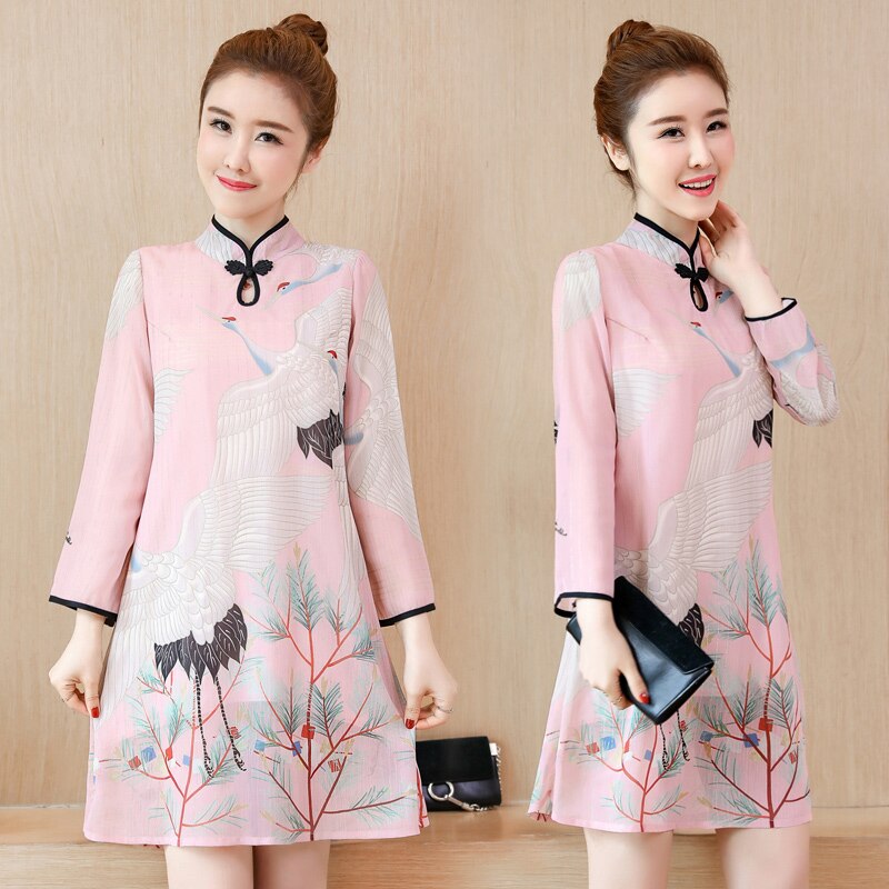 Summer Autumn Traditional Cheongsam Pink Qipao Mod... – Grandado