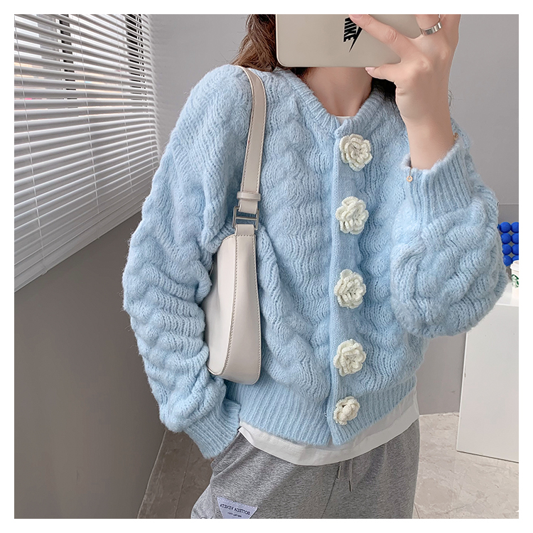 Year autumn heavy flower female knitting cardigan ... – Grandado