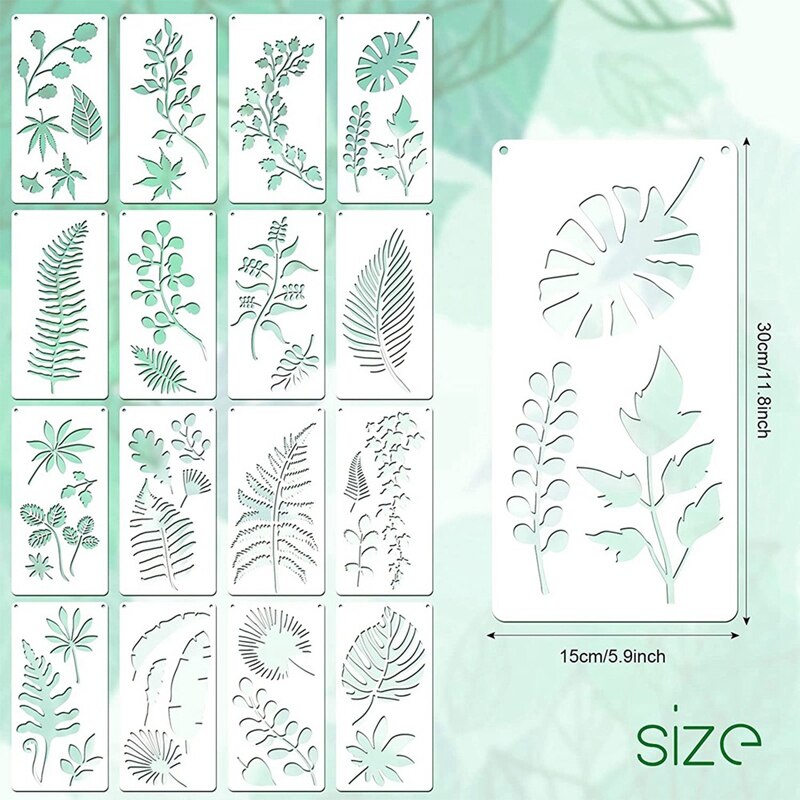 16 Pieces Leaves Stencil Reusable Sheet Painting S... – Vicedeal