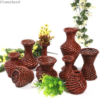 Vase en rotin fait à la main rétro, Arrangement de... – Grandado