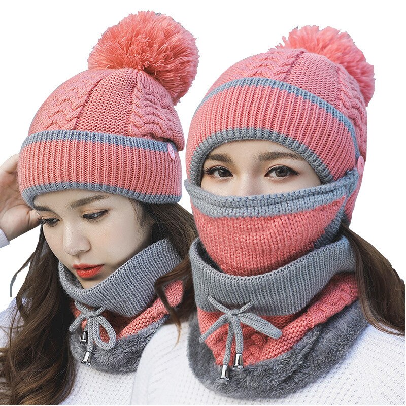 Women's Winter Hat Mask Bib 3 Piece Set Velvet... – Grandado