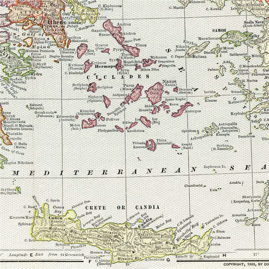 Vintage Map of Greece Retro Canvas Print Poster Ca... – Grandado