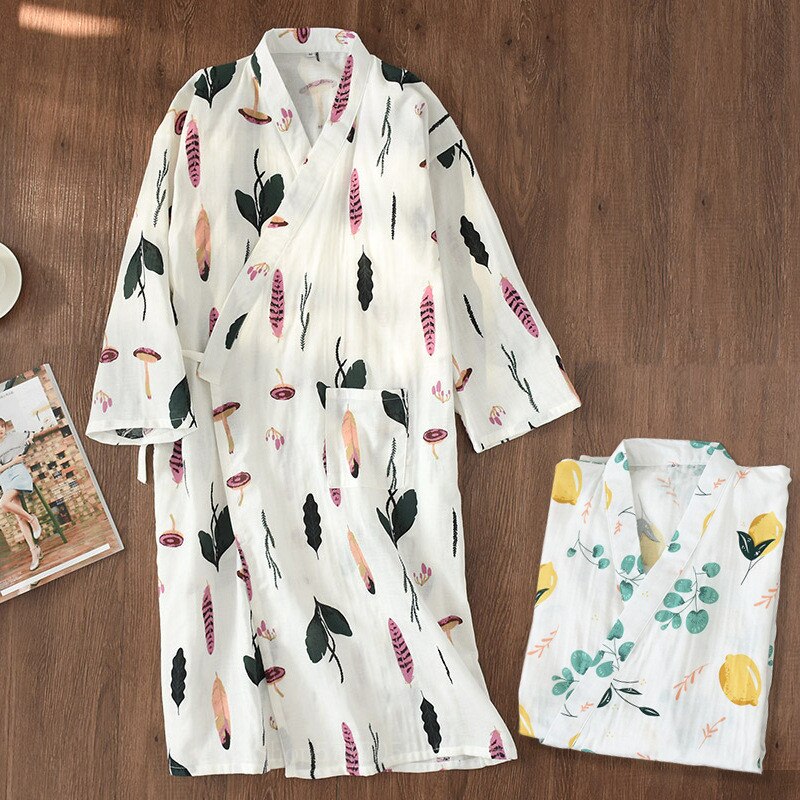 Japanese Woman Pajamas Summer Fresh Leaf Kimono Ro... – Grandado