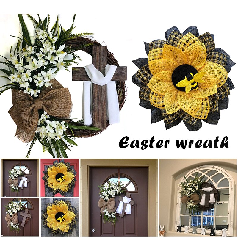 Easter Wreath With Cross Burlap Bow Rustic Grapevi... – Vicedeal