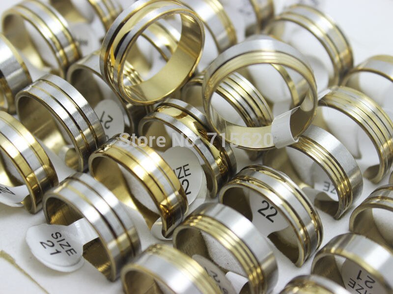 50pcs Men's Gold Stainless Steel Band Rings Jewelr... – Grandado