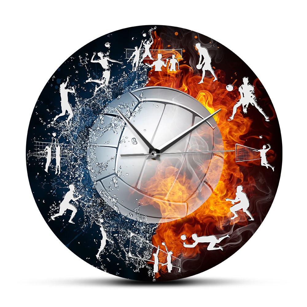 Fire And Water Volleyball Ball Wall Clock Sport Ga... – Grandado