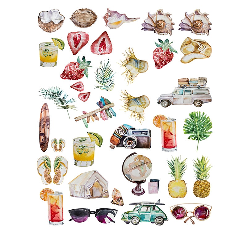 70PCS DIY hand-painted travel stickers watercolor ... – Grandado