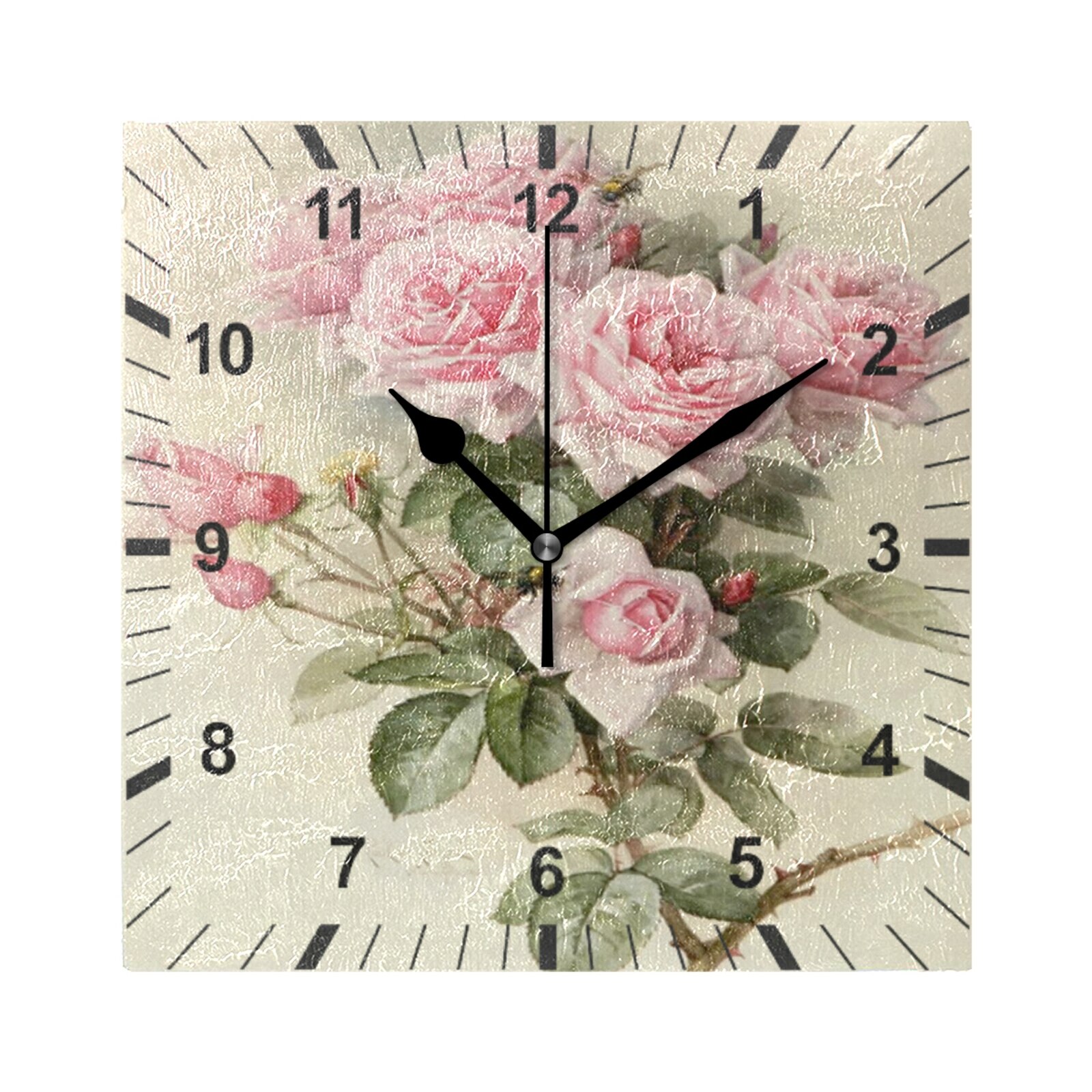 Vintage Shabby Floral Print Square Wall Clock Sile... – Grandado