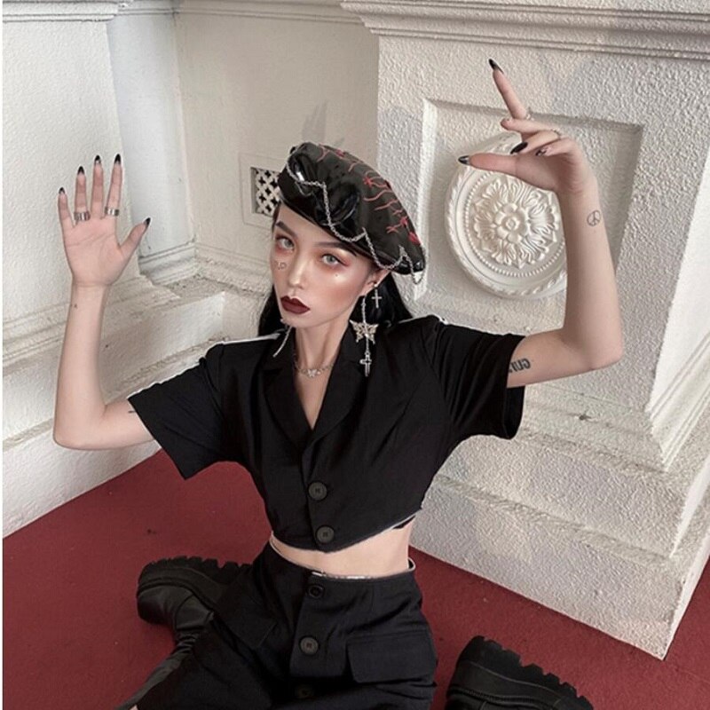 Harajuku Gothic Punk Devil Horns Chain Rivet Black... – Grandado