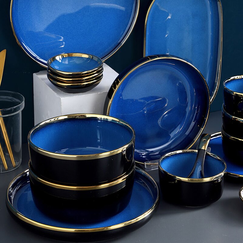 Blauwe Keramische Servies Set Platen Voor Voedsel ... – Grandado