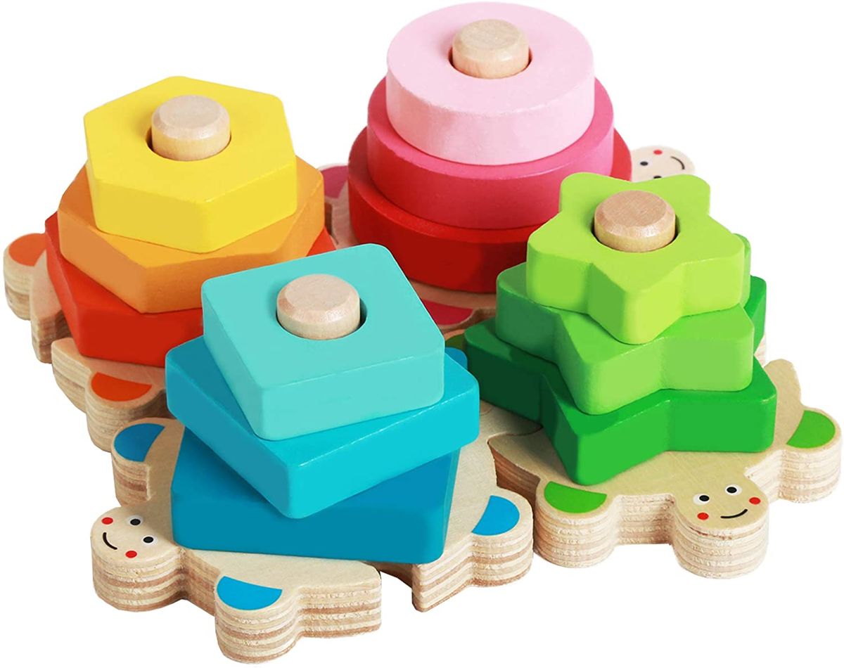 Wooden Sorting & Stacking Toys, Shape Color Re... – Grandado