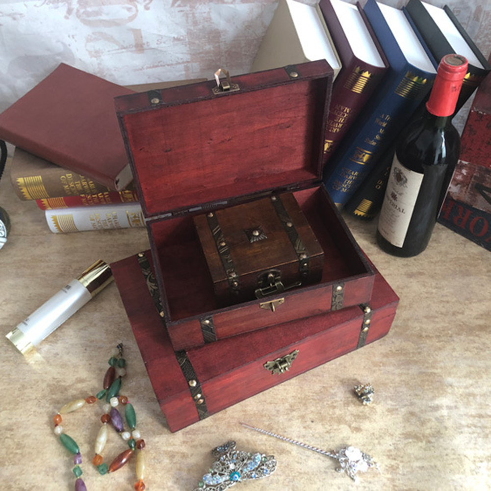 Vintage Wooden Treasure Chest Storage Box Lock Org... – Grandado