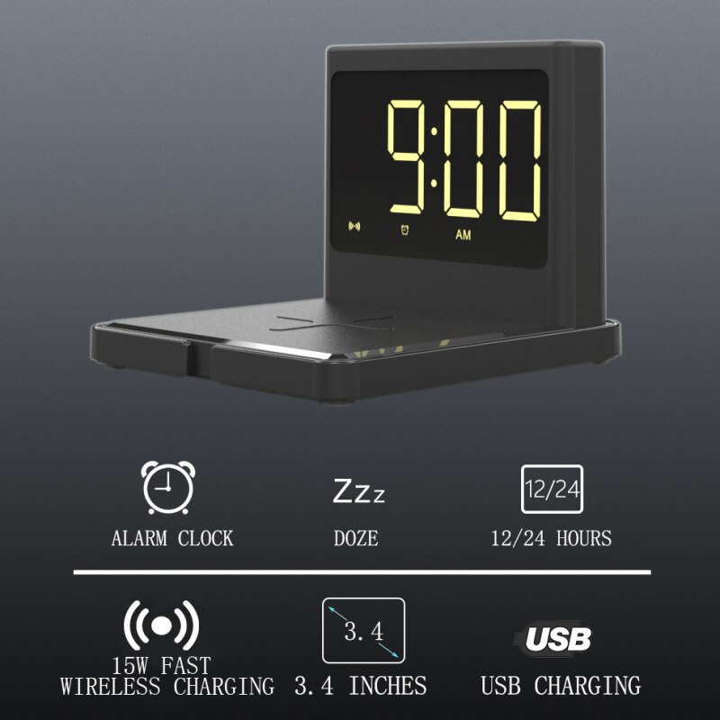 led digital display bedside alarm clock multi 15W ... – Grandado