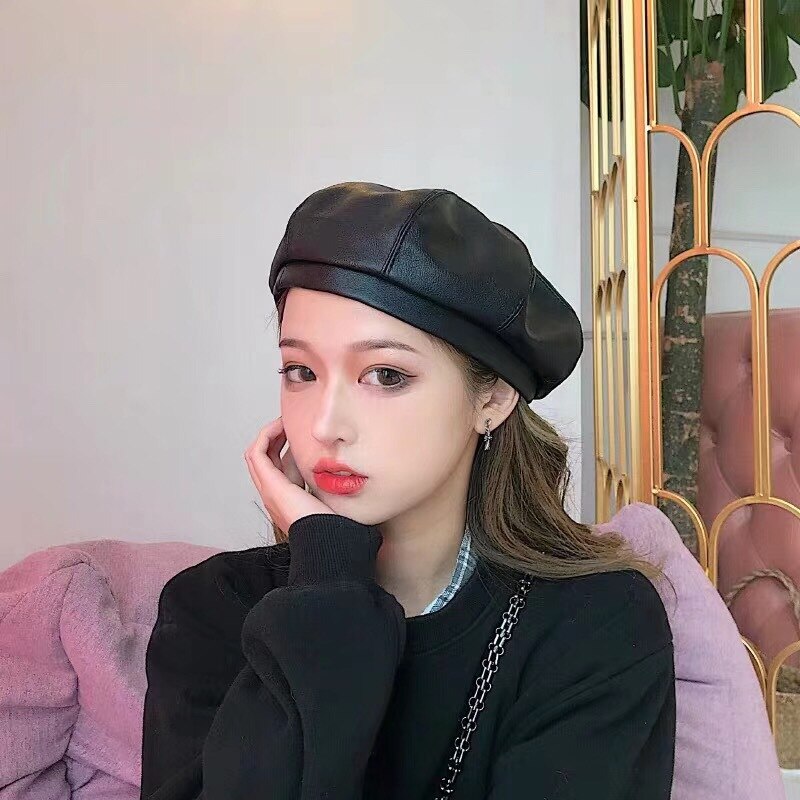 Retro Autumn PU Leather Octagonal Hat British Pain... – Vicedeal