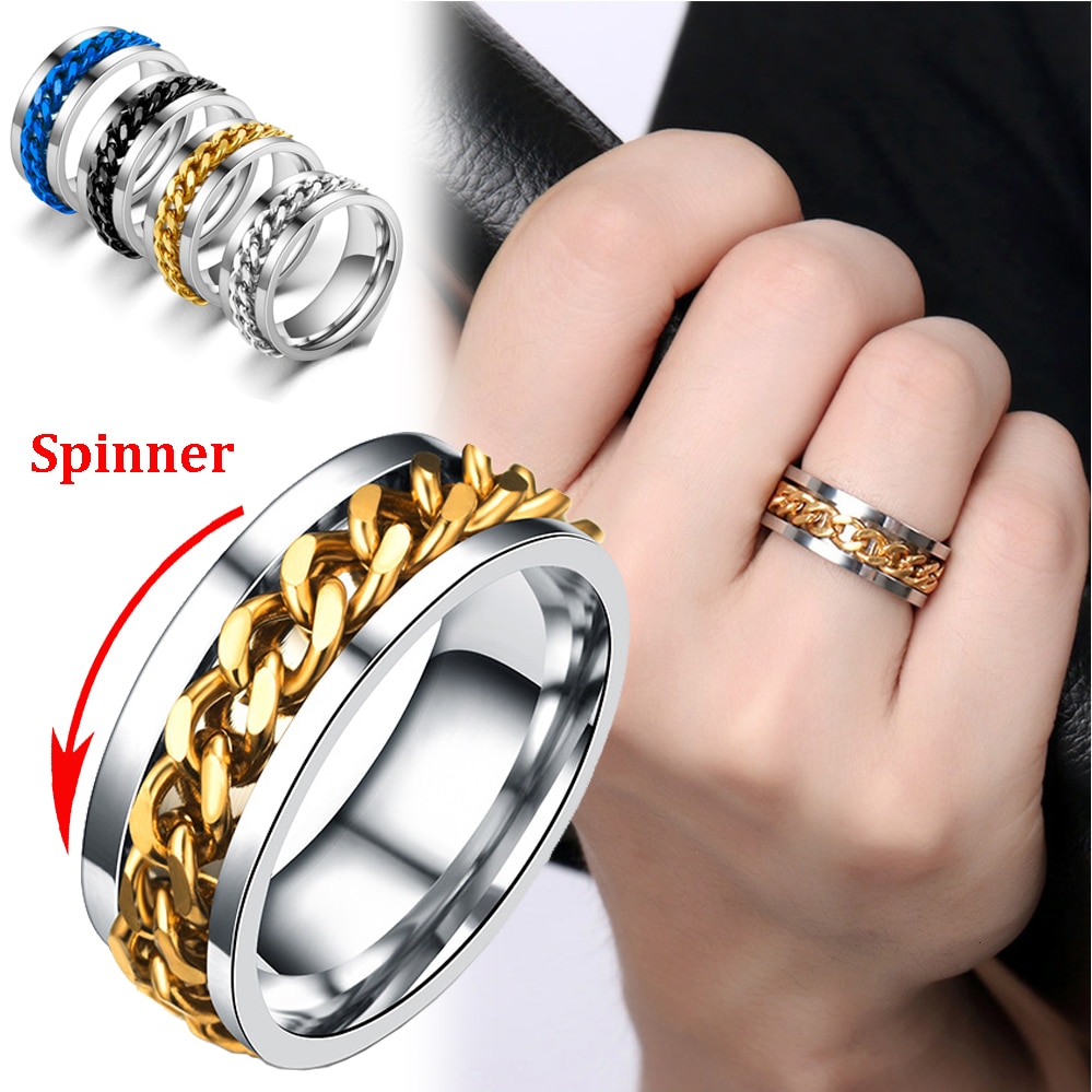 Titanium Steel Rotatable Chain Rings for Women Men... – Grandado